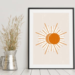 Orange Boho Sun Print, Abstract Sun Print, Burnt Orange and Beige Wall ...