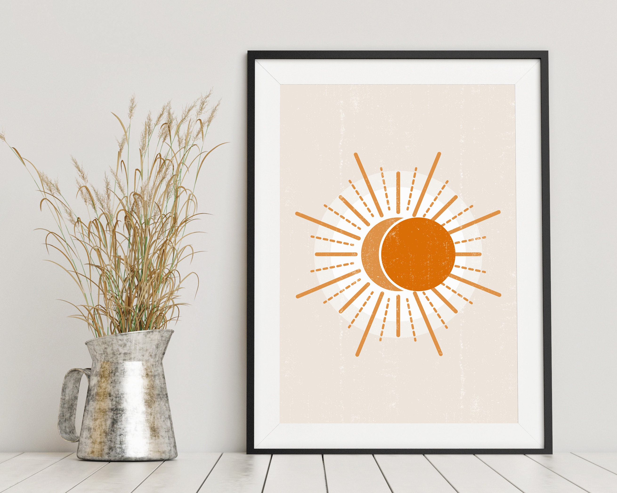 Orange Boho Sun Print Abstract Sun Print Burnt Orange and - Etsy