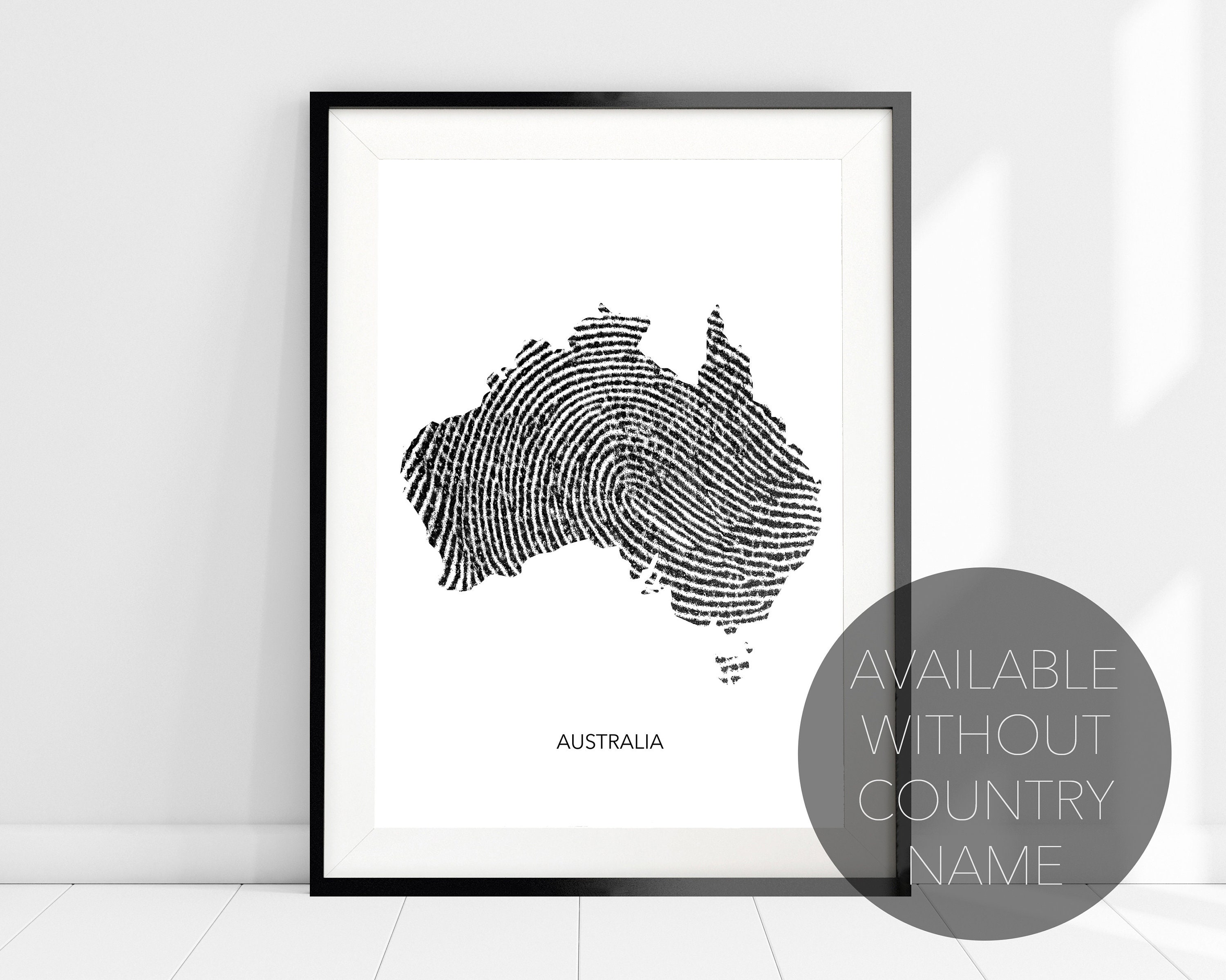 Australia Map Fingerprint Art Print Poster, Australia Country Print ...