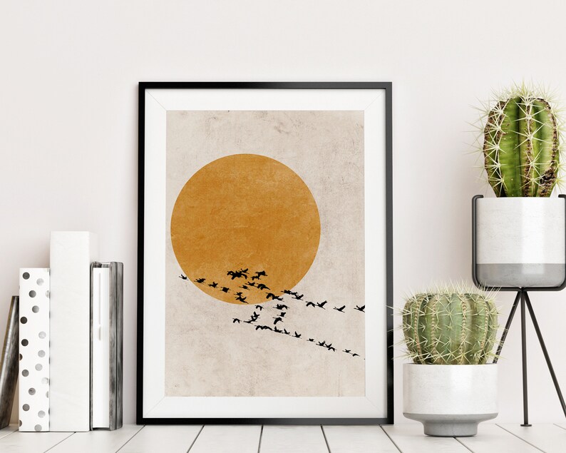 Bird Flock Sun Silhouette Print, Fine Art Print, Scandinavian ...