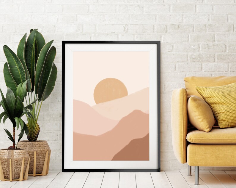 Neutral Sunset Art Print Boho Sunset Wall Art Scandinavian | Etsy