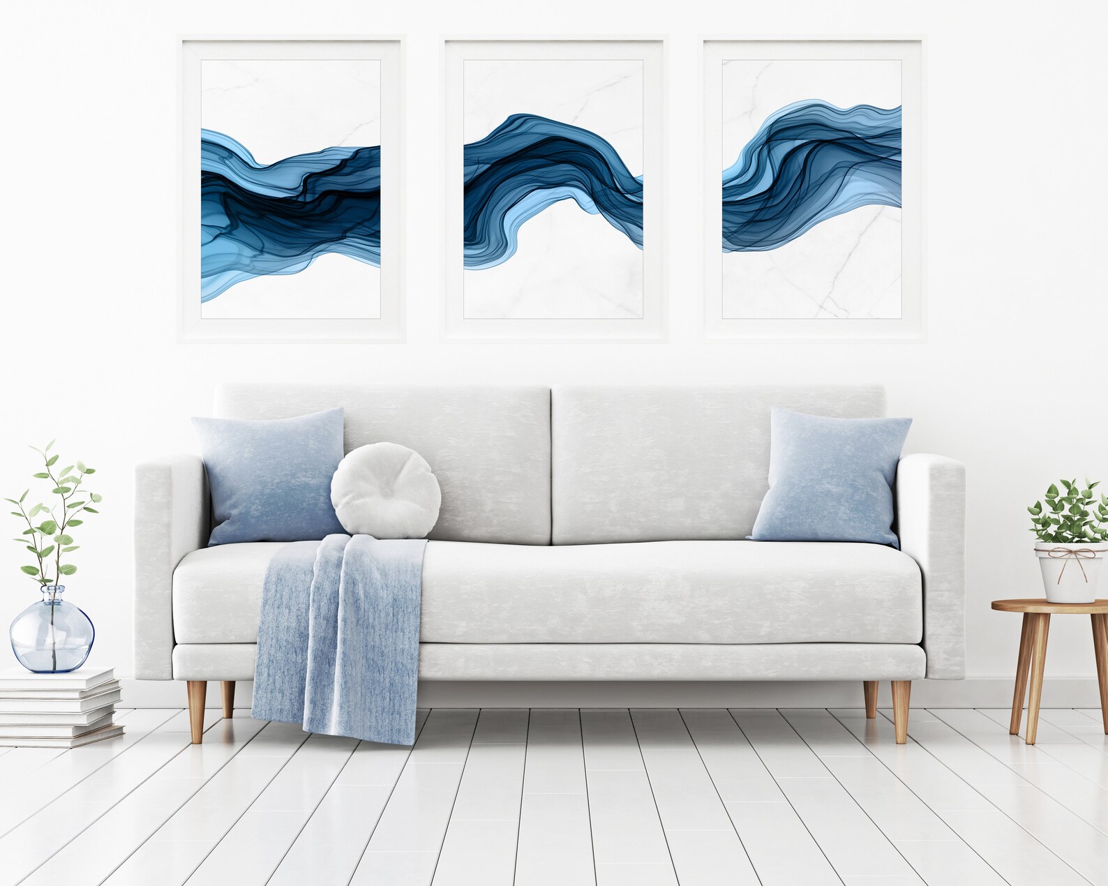 Abstract Blue Print Set of 3, Marble Fine Art Print, Minimalist Wall ...