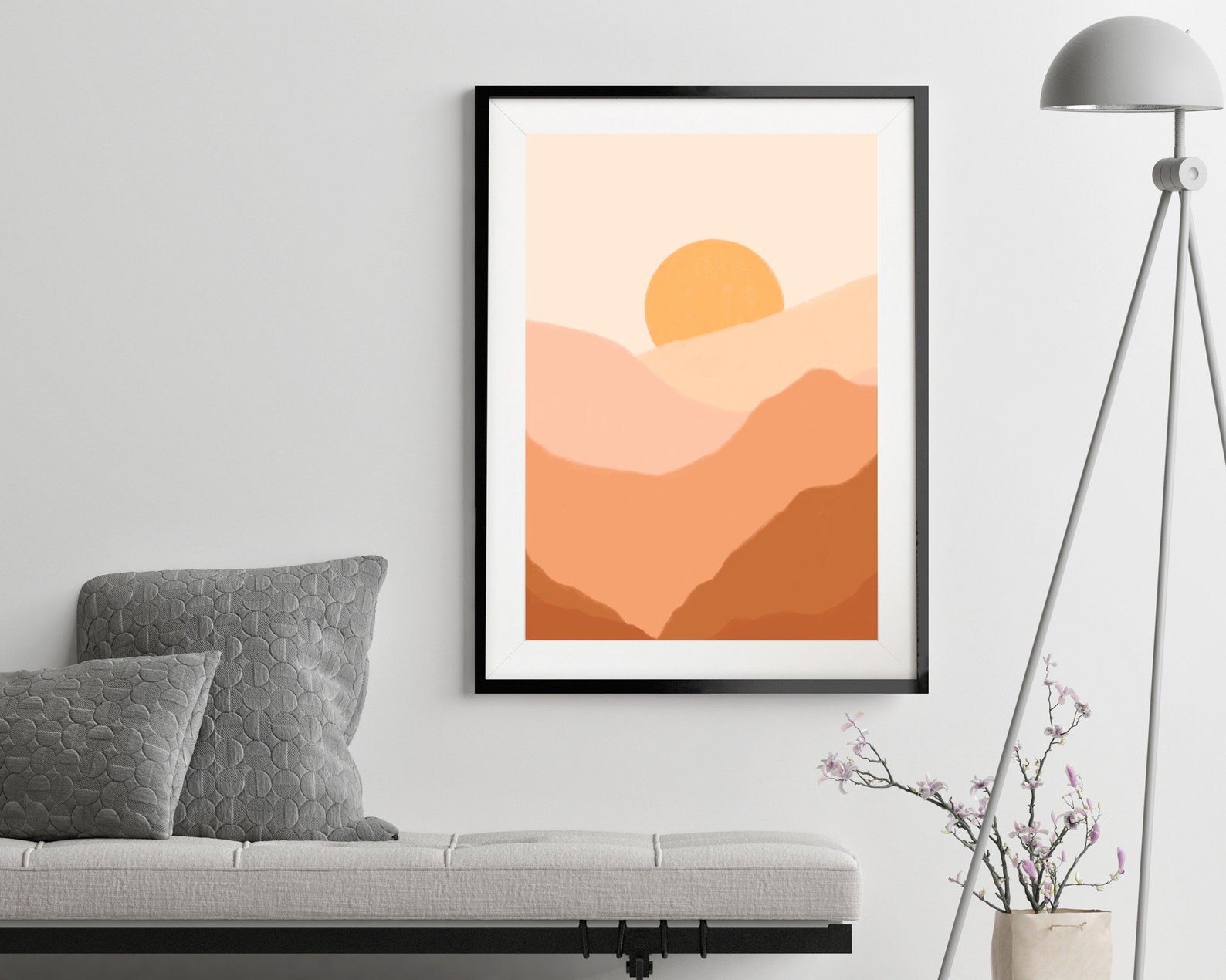 Boho Sunset Art Print Retro Sunset Wall Art Nordic Mountain - Etsy