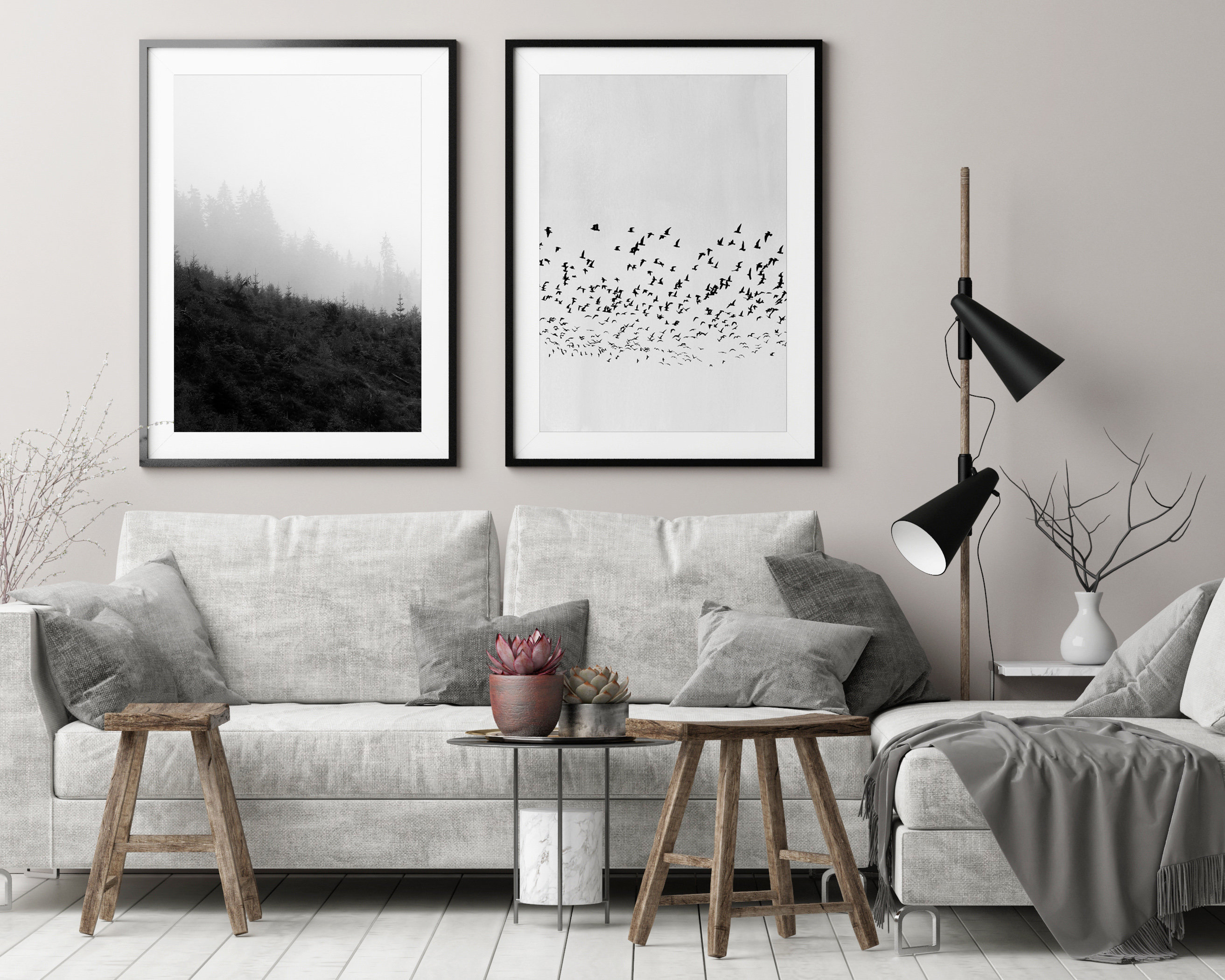 Set of 2 Grey Prints, Nordic Art Prints Set, Scandinavian Minimalist ...