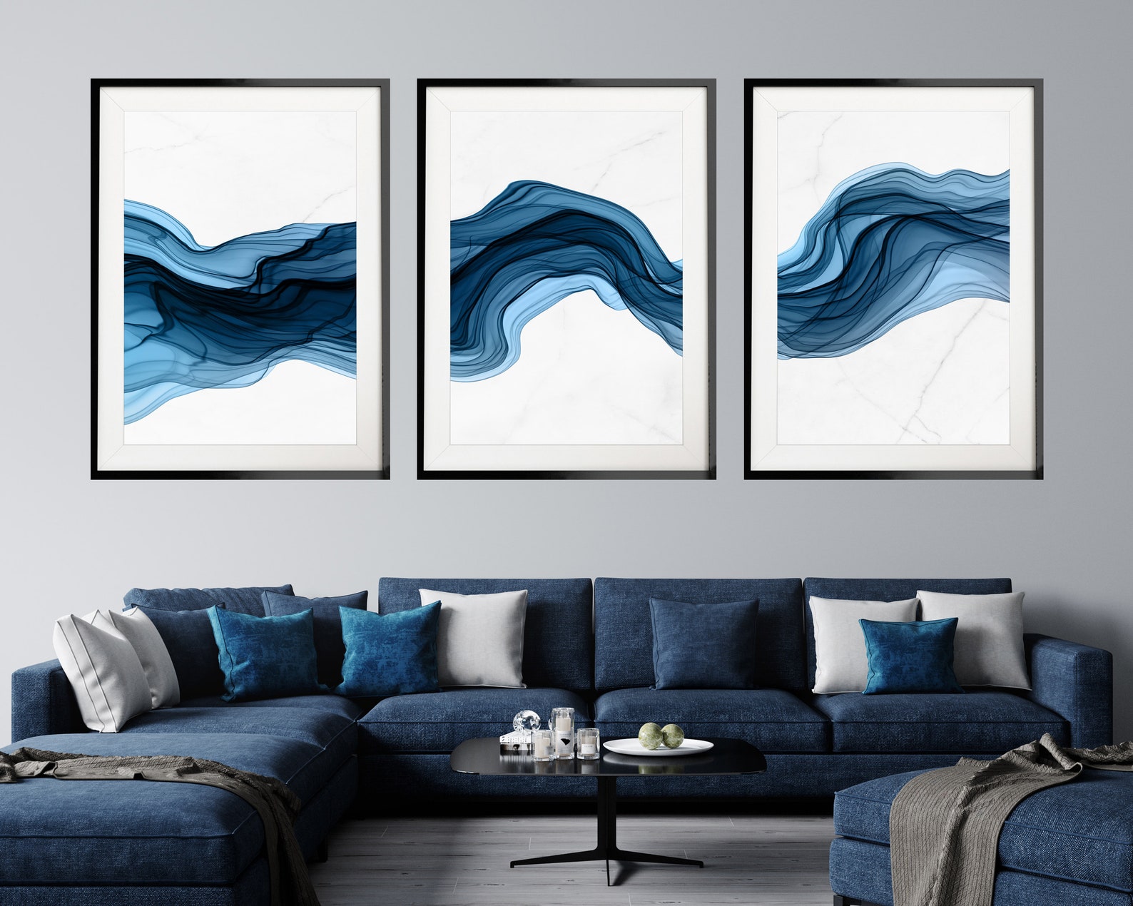 Abstract Blue Print Set of 3, Marble Fine Art Print, Minimalist Wall ...