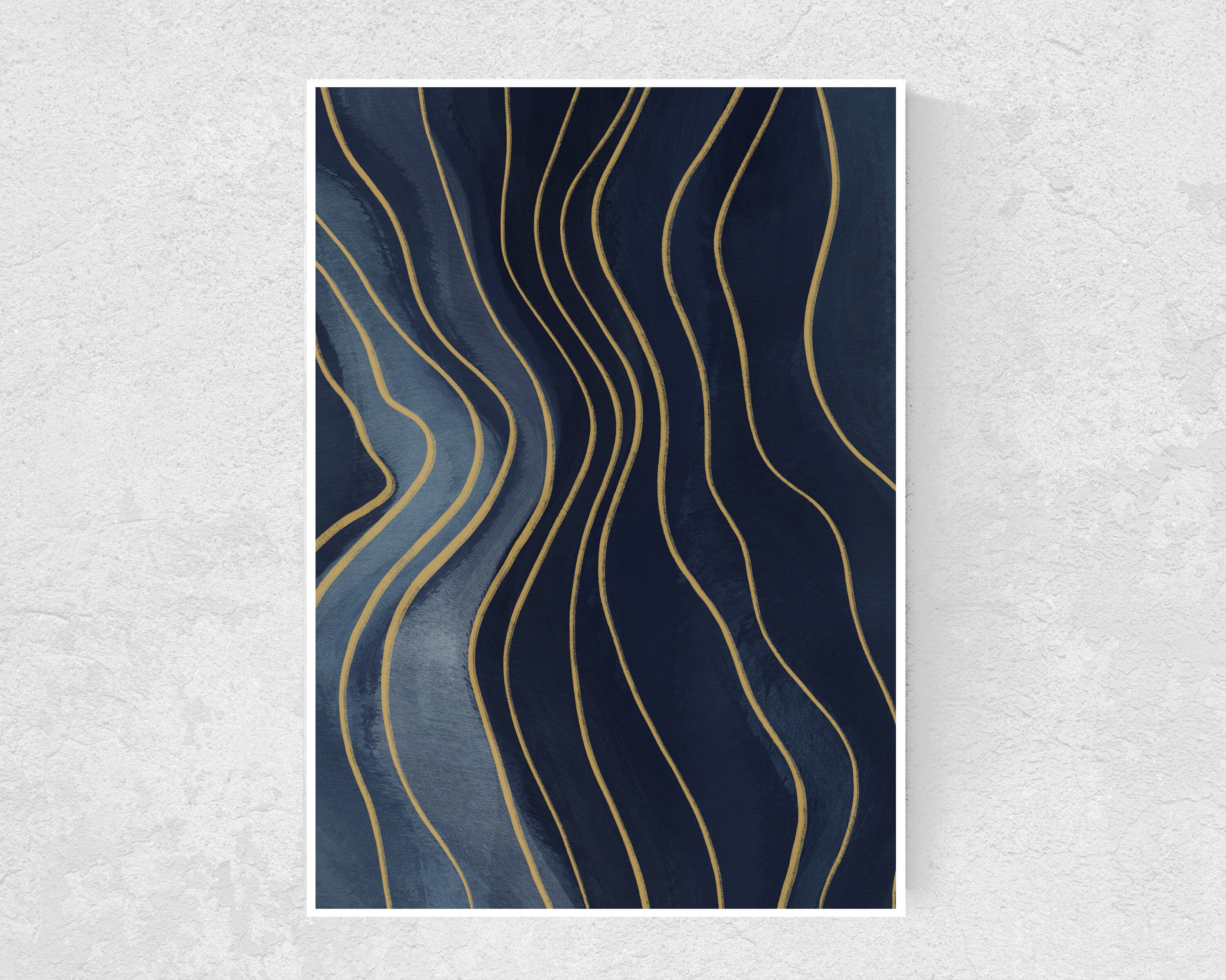 Navy and Gold Set of 2 Abstract Art Prints Blue Wall Art | Etsy