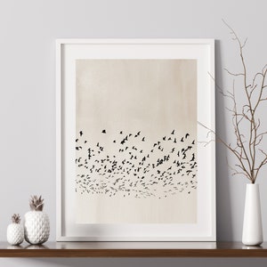 Neutral Bird Flock Silhouette Print, Minimalist Nordic Art Print ...