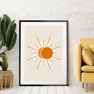 Orange Boho Sun Print, Abstract Sun Print, Burnt Orange and Beige Wall ...