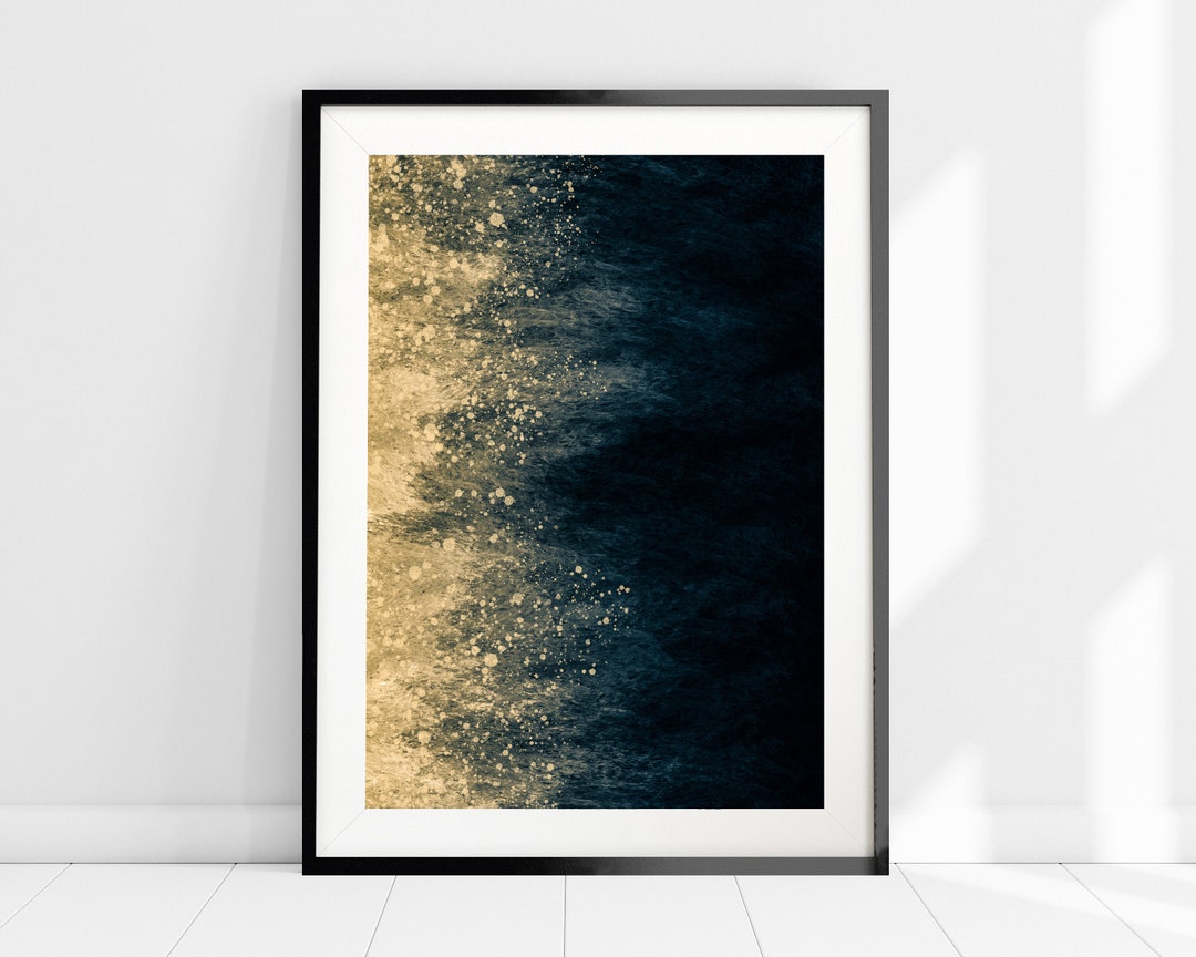 Dark Blue and Gold Abstract Art Print, Navy Abstract Painting Print ...