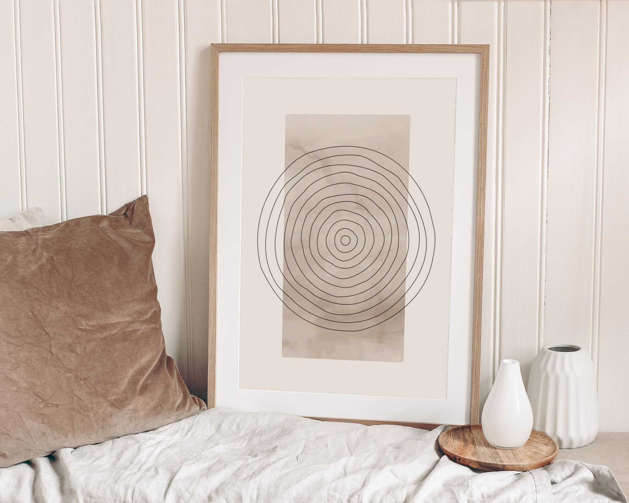 Minimalist Circle Lines Art Print, Neutral Abstract Line Art, Beige and ...