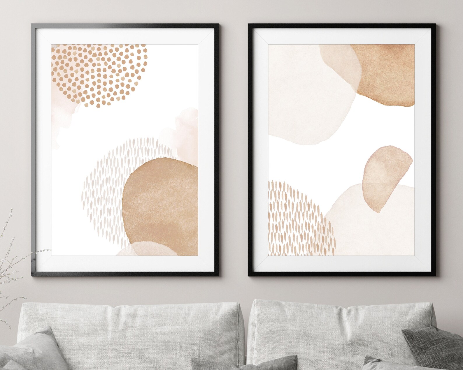 Beige Abstract Shapes Art Print Set, Neutral Minimalist Wall Art Set ...