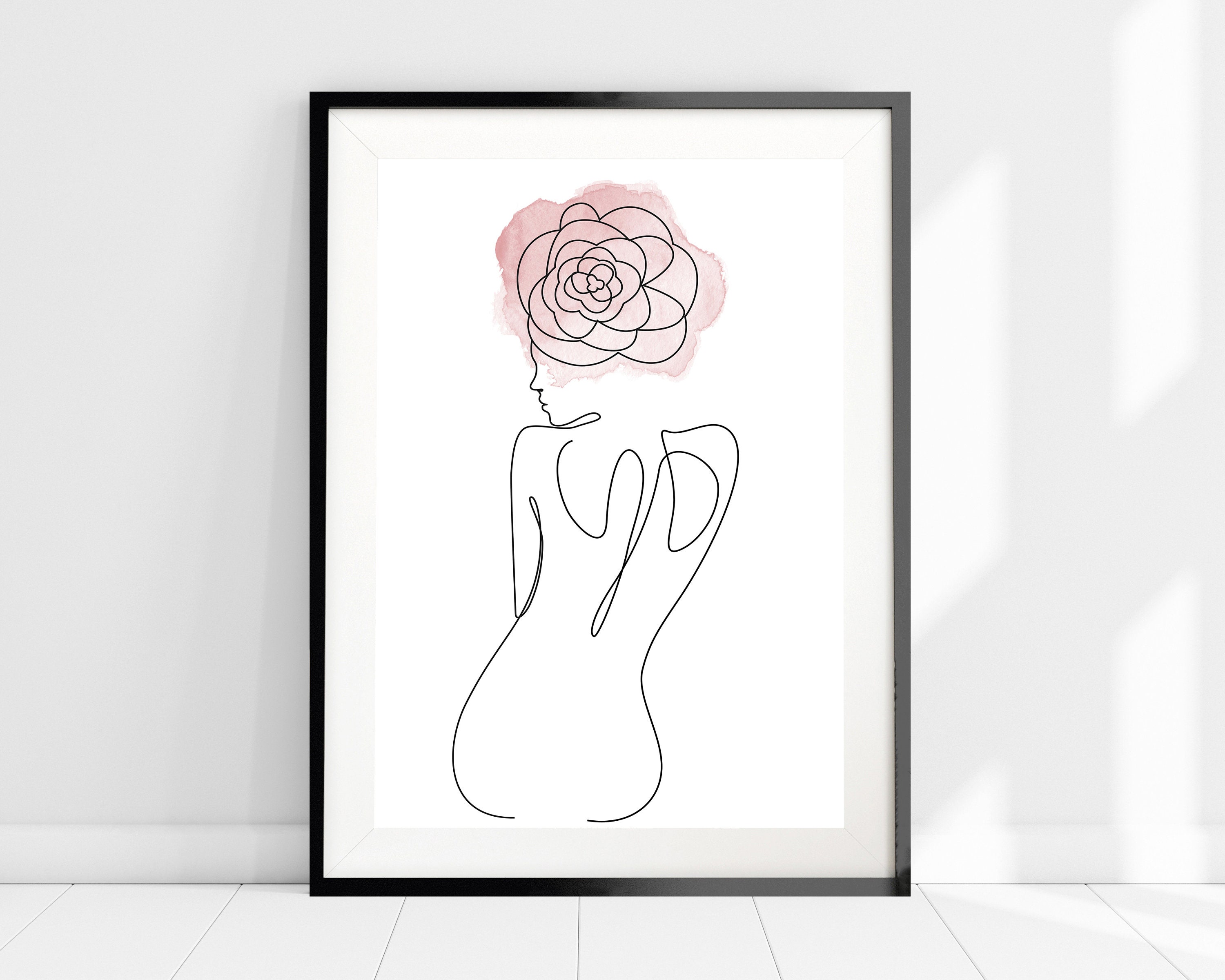 Watercolour Flower Girl Line Art Print Abstract Female Body | Etsy