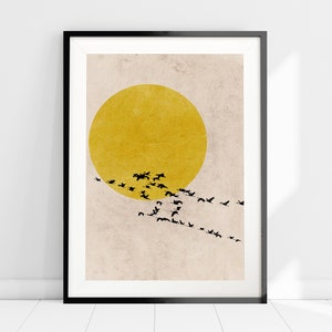 Yellow Set of 3 Prints, Sun Silhouette Art Prints, Scandinavian Print ...