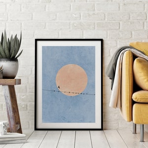 Moonlight Silhouette Print, Birds Nature Abstract Art Print, Pink Moon ...