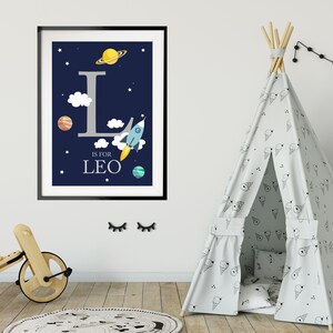 Personalised Space Themed Nursery Print, Nursery Name Wall Art, Space ...