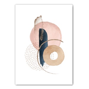 Blush Pink and Navy Print Set, Minimalist Abstract Wall Art Set, Pink ...