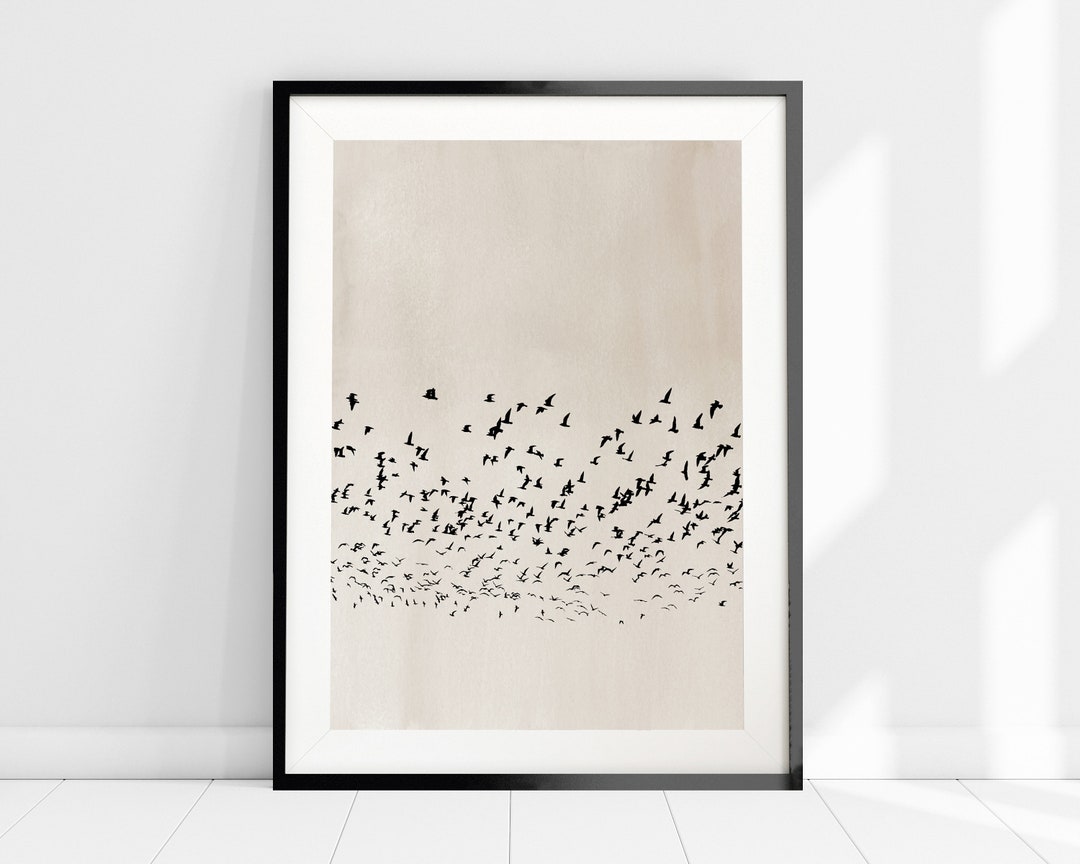 Neutral Bird Flock Silhouette Print, Minimalist Nordic Art Print ...