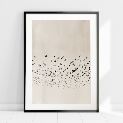 Neutral Bird Flock Silhouette Print Minimalist Nordic Art - Etsy