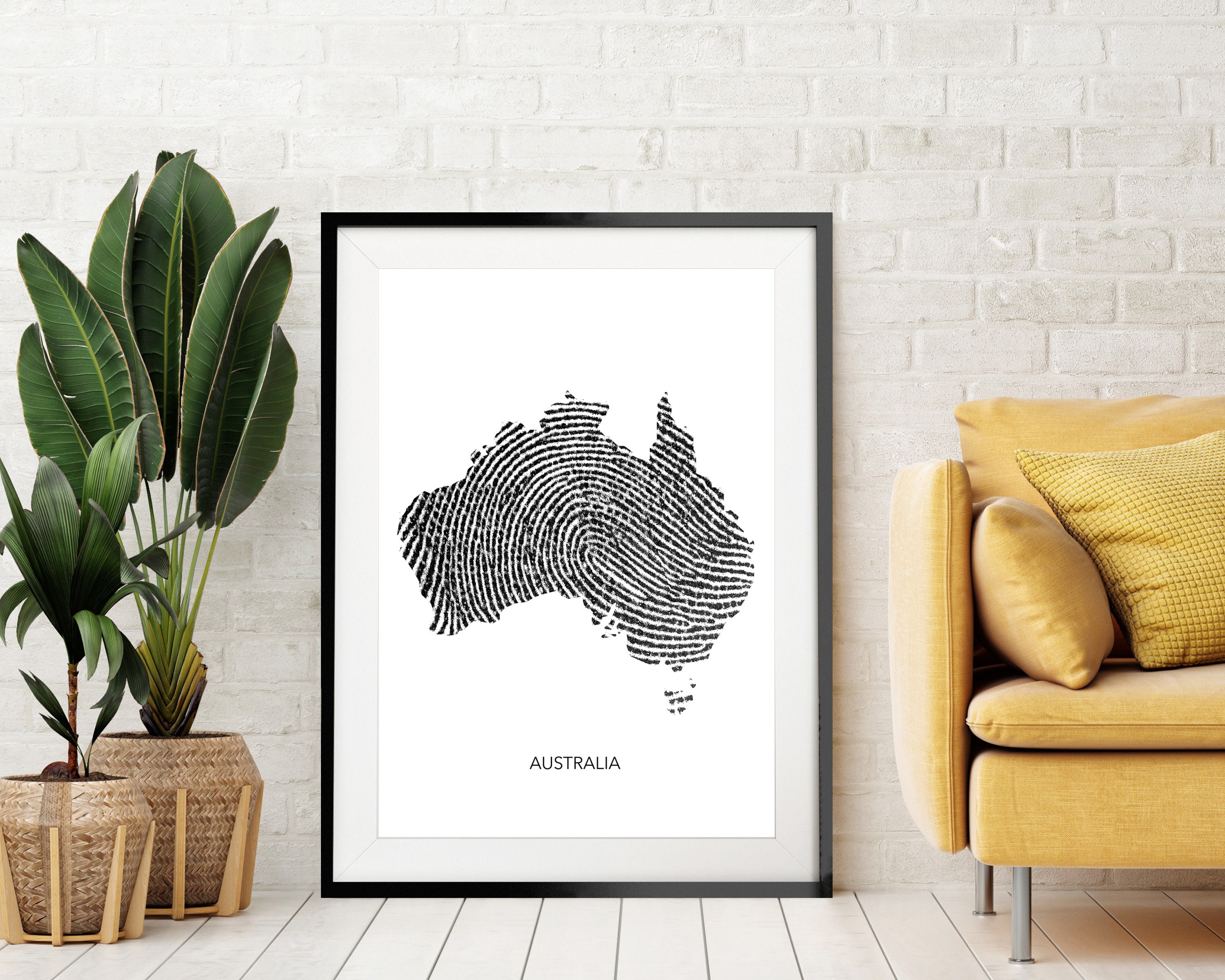 Australia Map Fingerprint Art Print Poster, Australia Country Print ...