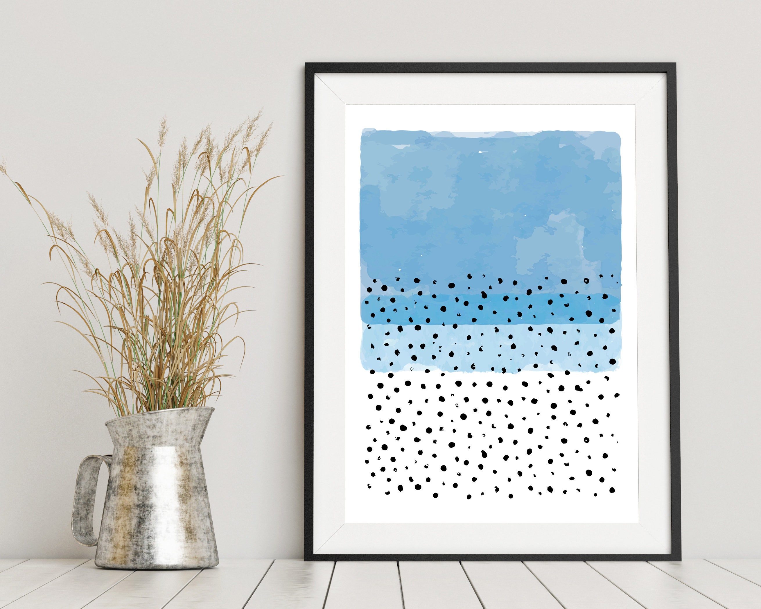 Blue Minimalist Abstract Art Print, Watercolour Wall Art, Light Blue ...