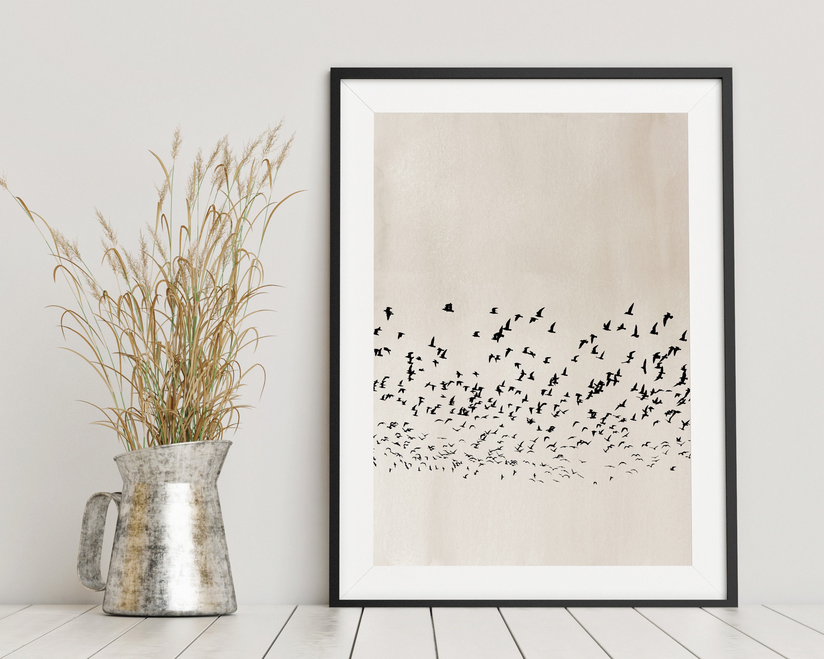 Neutral Bird Flock Silhouette Print Minimalist Nordic Art - Etsy