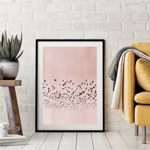 Blush Pink Bird Flock Silhouette Print, Pink Abstract Art Print, Girls ...