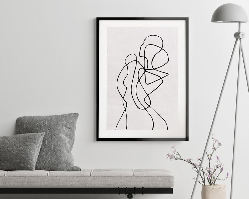 Abstract Figure Line Art Print, Female Body Line Art, Minimalist Grey ...