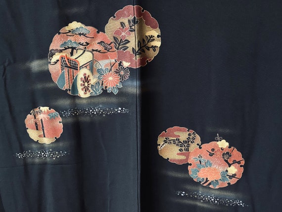 Japanese vintage Black Haori Kimono Jacket Silk 100％ - Gem