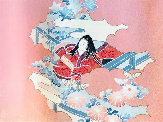 Heian-era princess Japanese Kimono Tsukesage pink Sil… - Gem