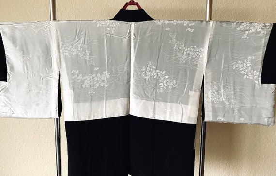 Japanese vintage Black Haori Kimono Jacket Silk 100％ - Gem