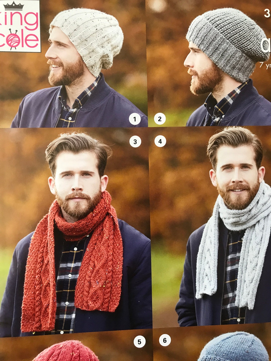King Cole Knitting Pattern 3461 Mens Hats and Scarves - Etsy UK