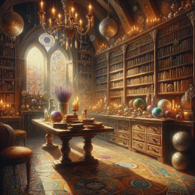 The Arcane Sanctum Witchs Sacred Library Digital Art for Mystical ...
