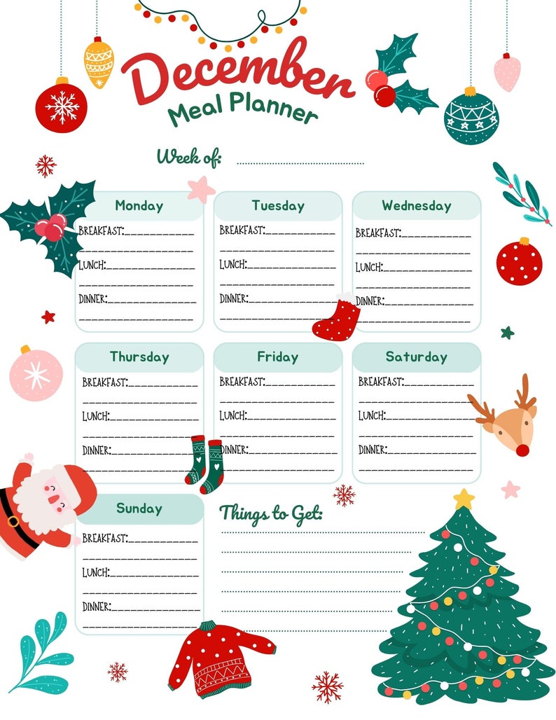 December Weekly Meal Planner - Etsy