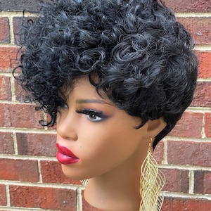 Natural Curly Pixie Mohawk Style Short Synthetic Wig With Bangs - Etsy