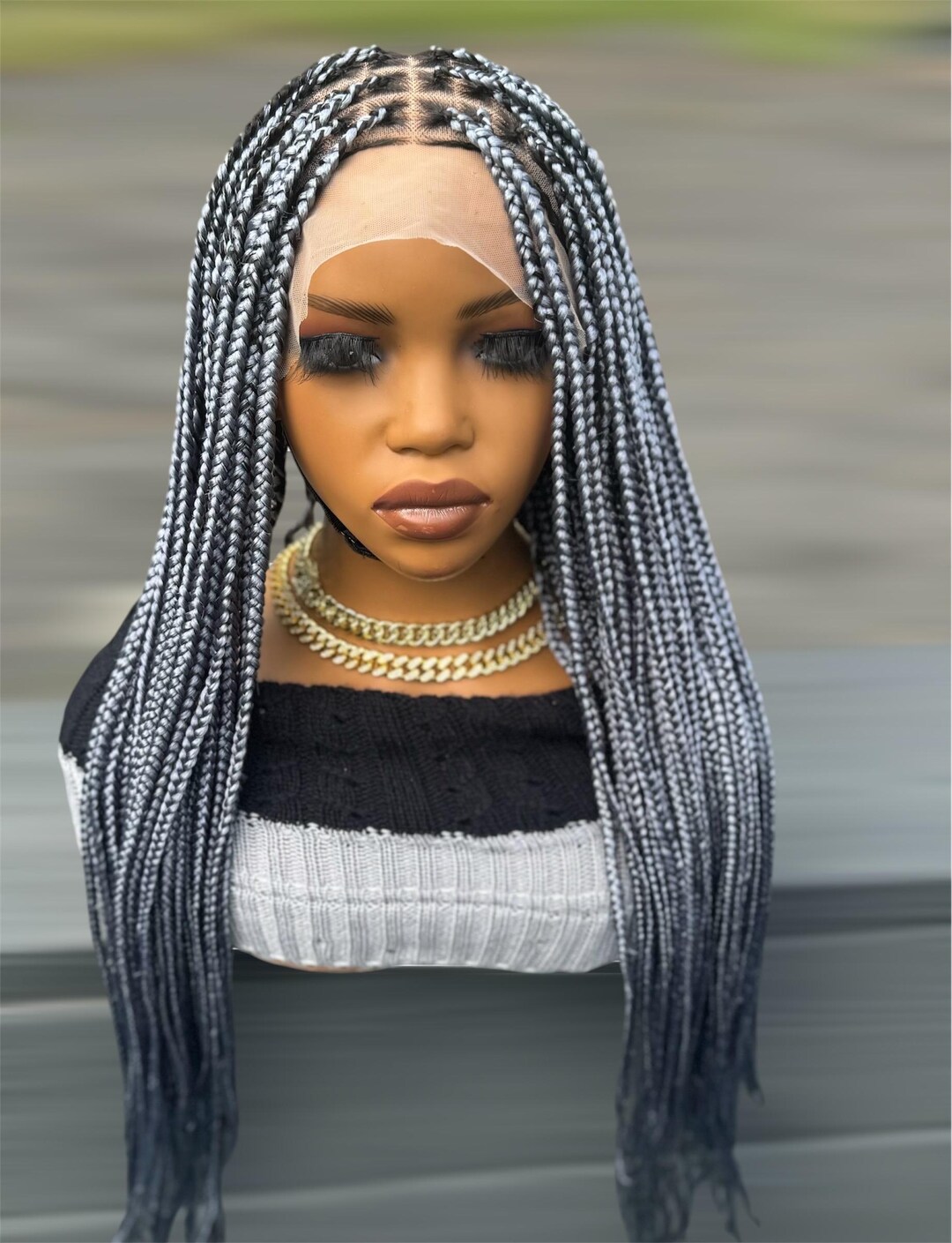 30" Full Lace Silver Grey Box Braidknotless Middle Part Lace Front ...