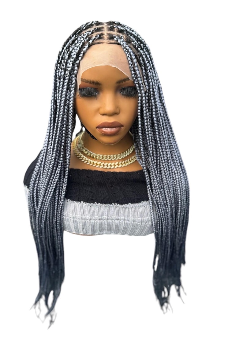30" Silver Grey Box Braid Wig: Knotless Lace Front - Etsy