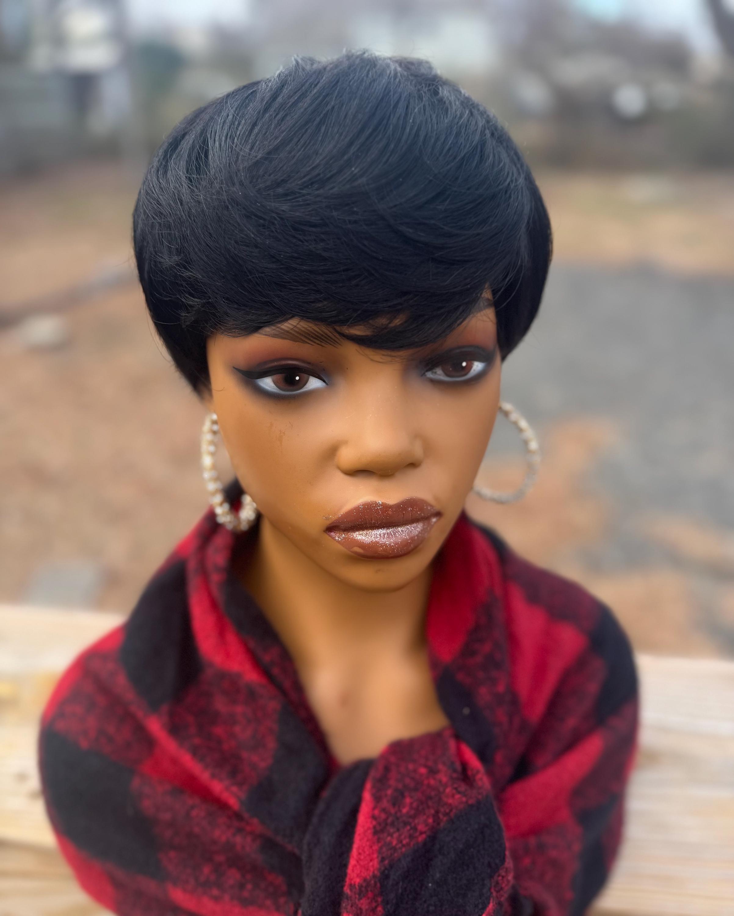 Black Short Pixie Cut Human No Lace Hair Wig - Etsy