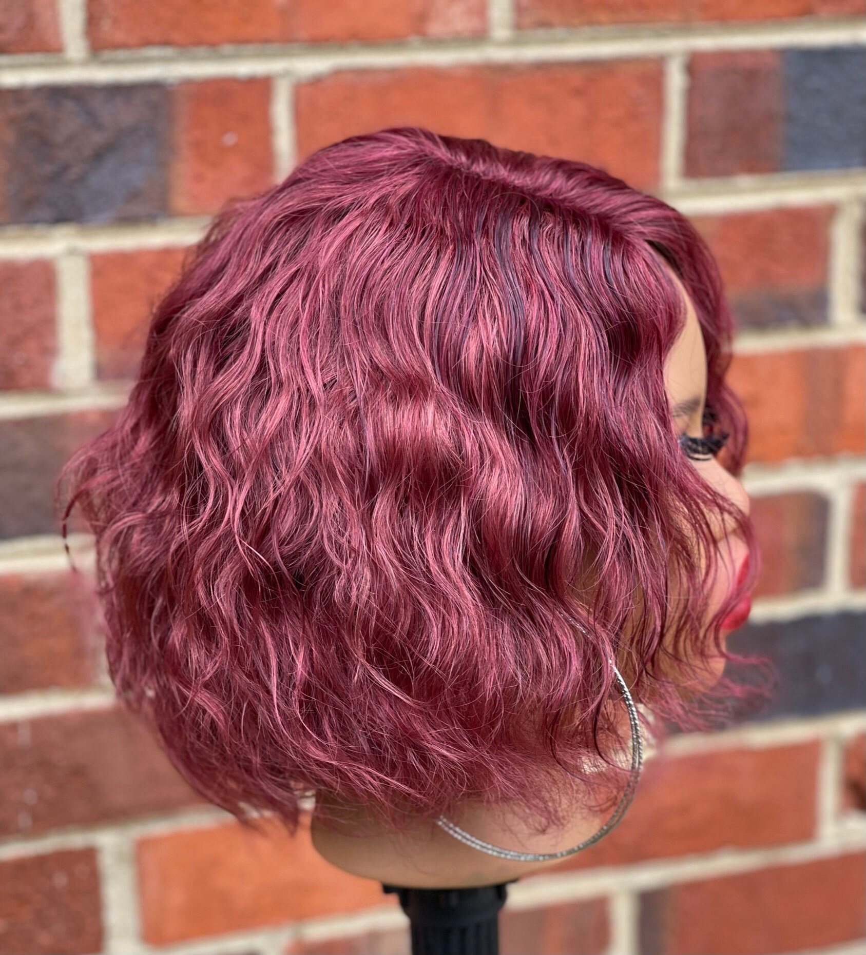 Burgundy Wavy Human Hair Side Part Wig - Etsy