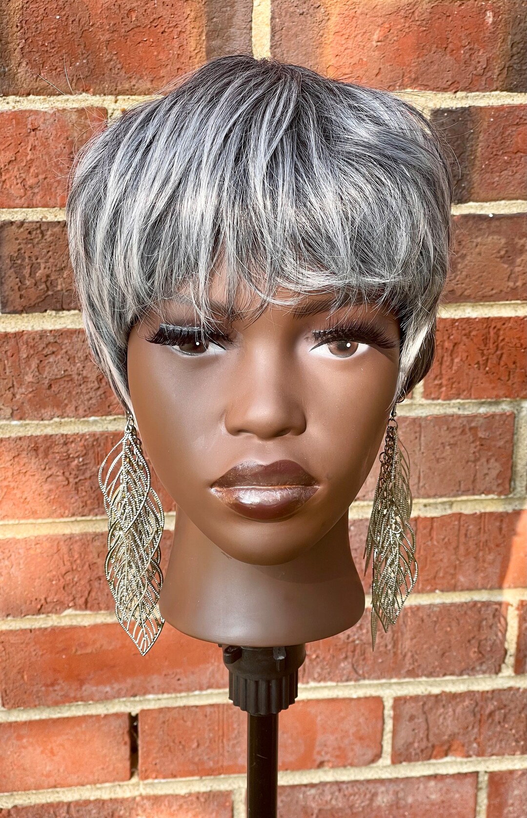 Short 4"mixed Grey Silver Light Gray Pixie Cut Machine Made Bob Wig ...