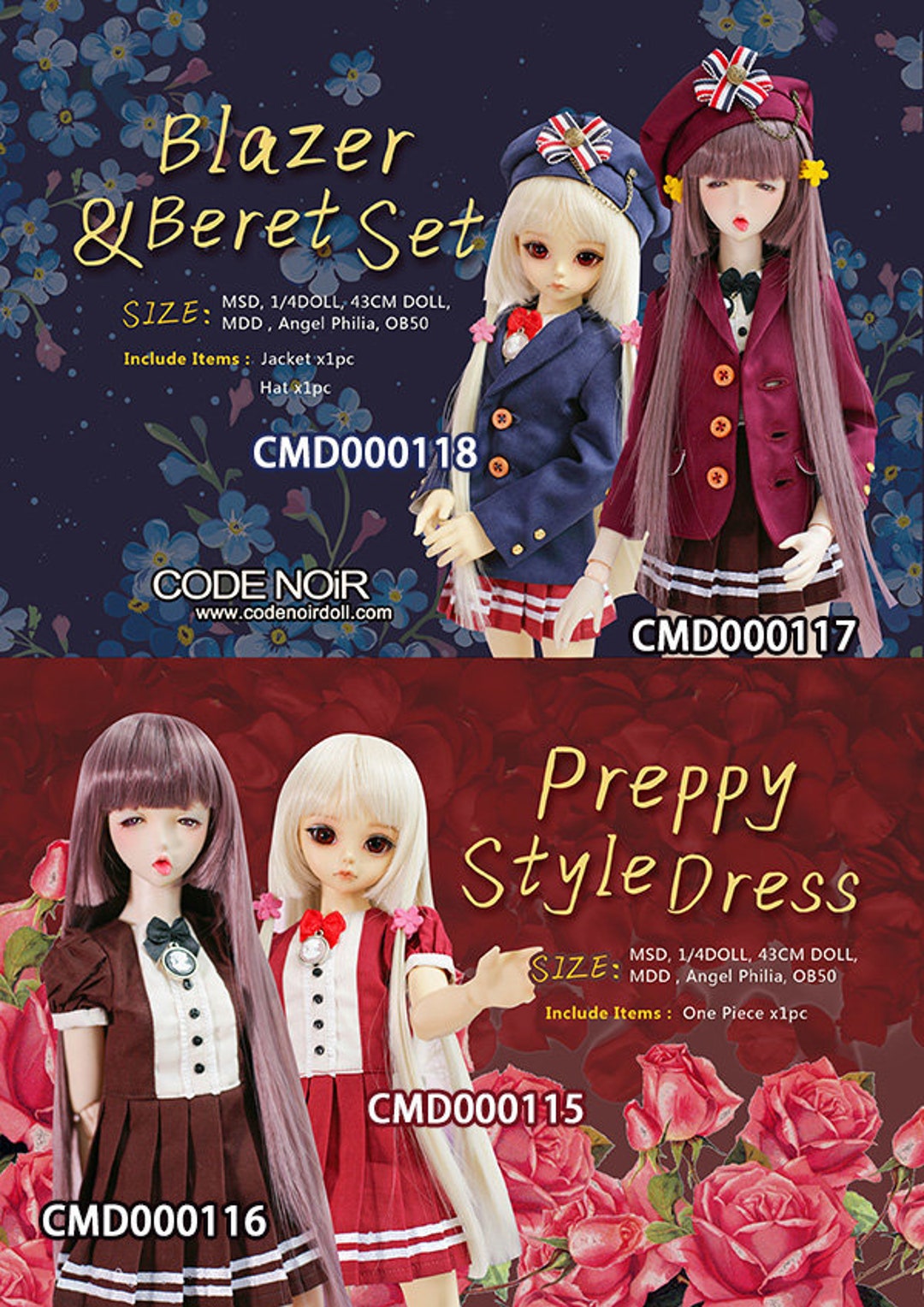 Codenoir - Preppy Style Dress BJD Clothes for MSD / Mdd / 1/4 BJD ...