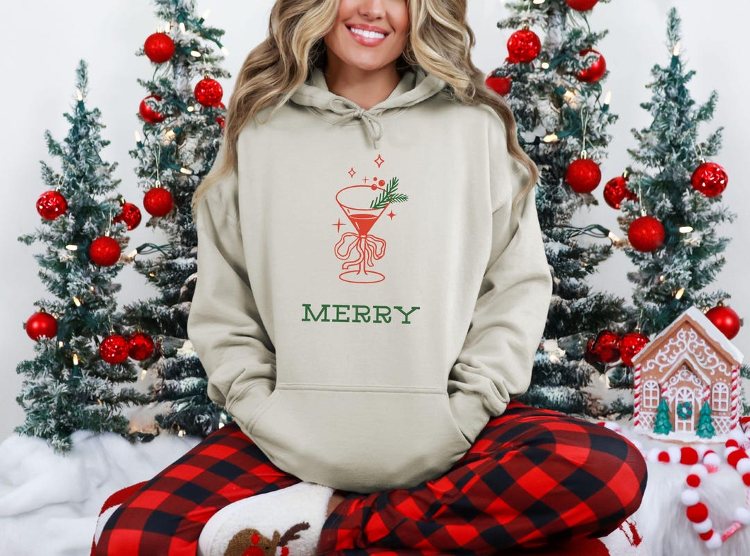 Merry Christmas Cocktail Hoodie, Funny Holiday Bar Hoodie, Holiday ...