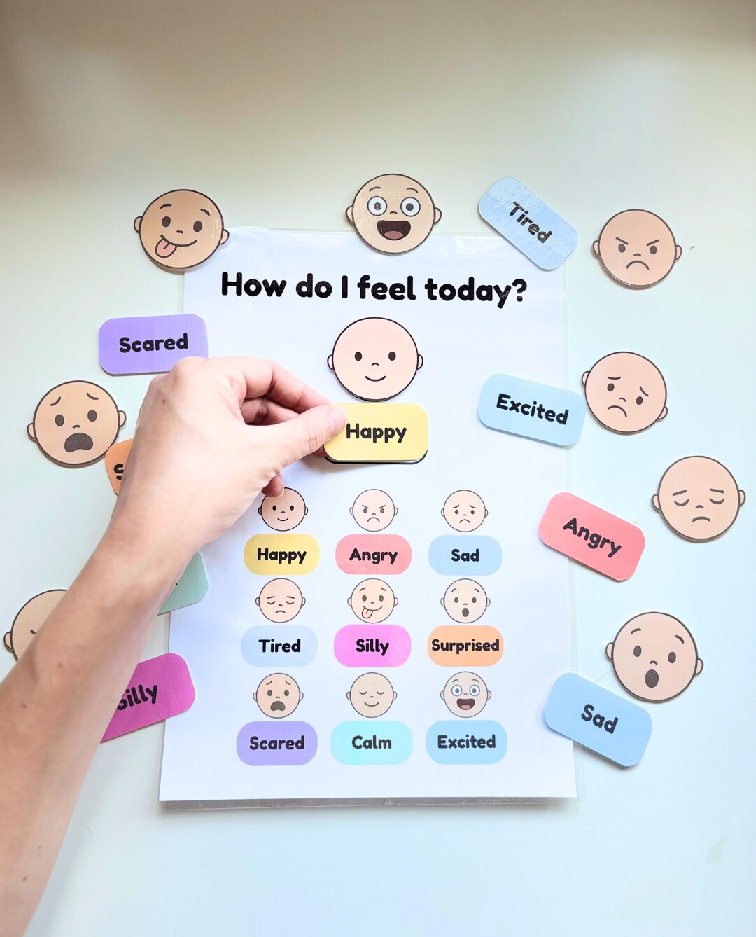 Montessori Mood Tracker Board: Emotions Chart With Velcro Faces - Etsy UK