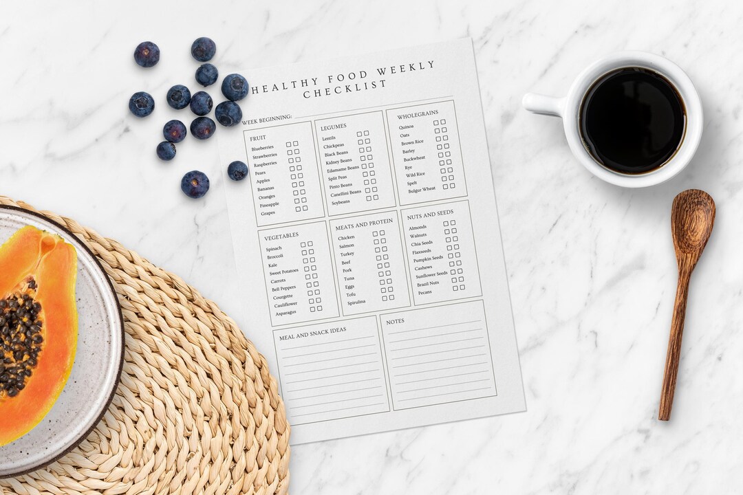 Printable Healthy Food Weekly Checklist and Planner - INSTANT DOWNLOAD ...