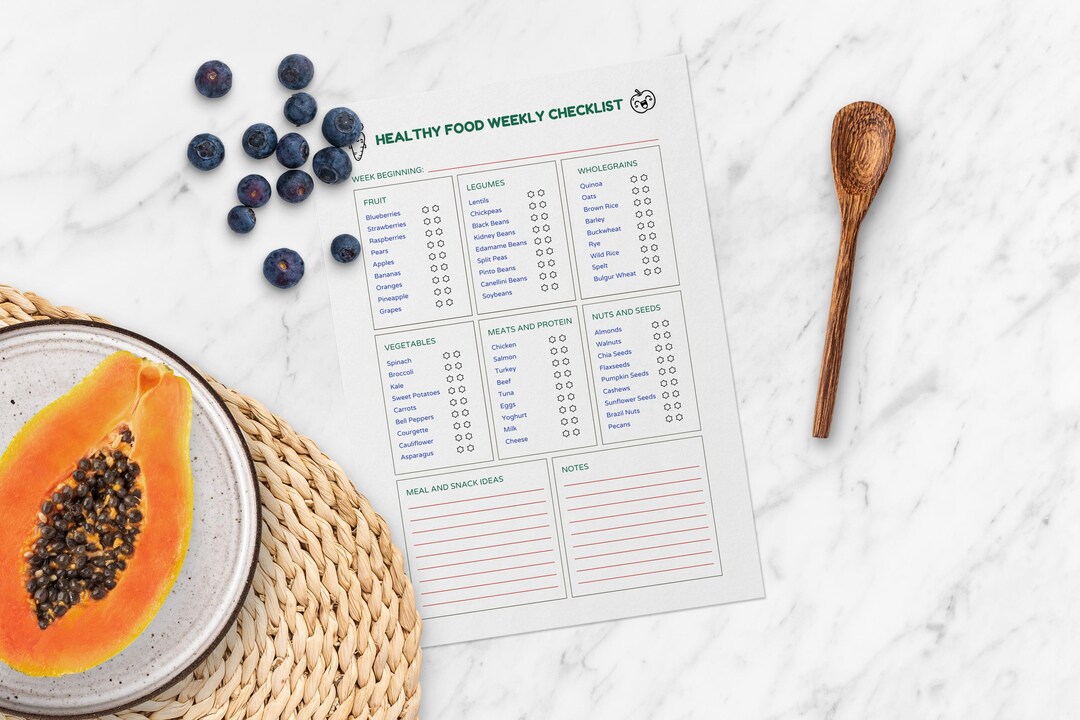 Printable Kids Healthy Food Weekly Checklist and Planner - INSTANT ...