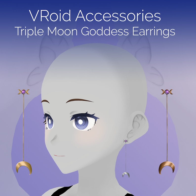 Vroid Earrings - Triple Moon Goddess - Vtuber Jewelry Accessories - Etsy