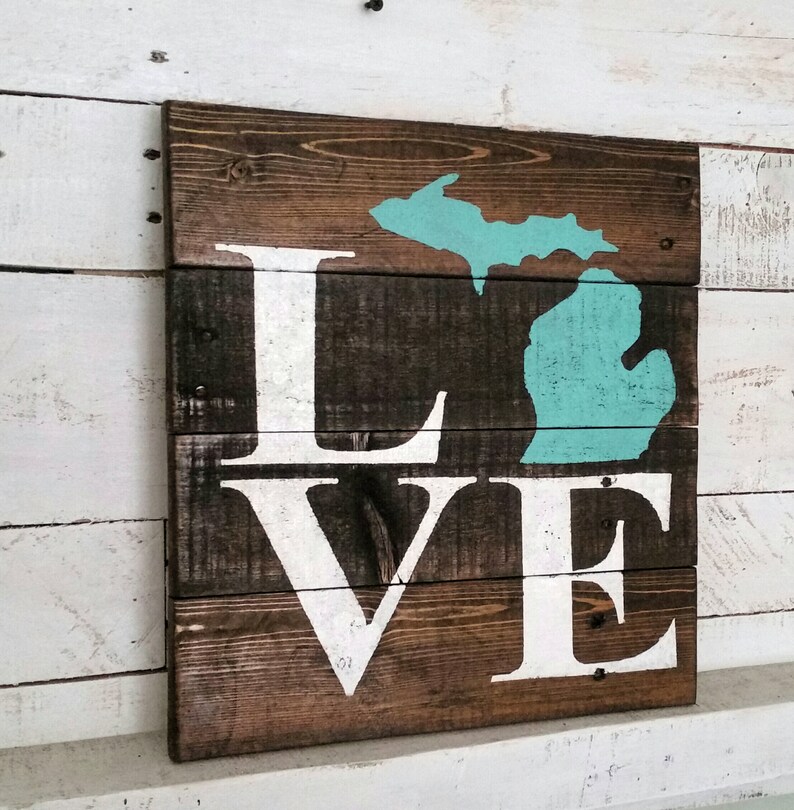 Michigan LOVE Wooden Sign | Etsy
