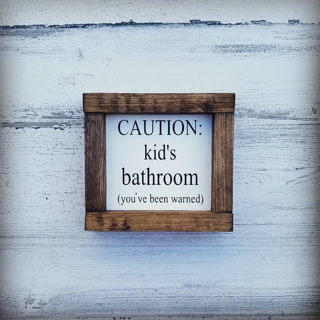 Caution Kids Bathroom Sign | Bathroom Wall Decor | Farmhouse Bathroom ...