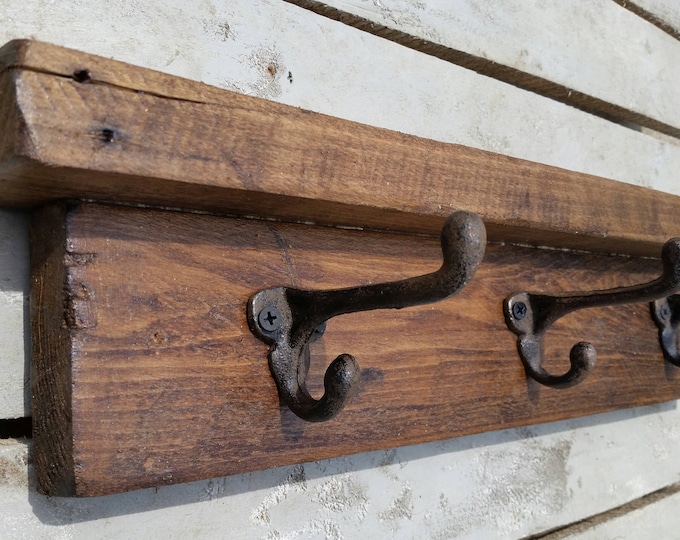 Rustic Coat Rack-wall Hanger With Cast Iron Hooks-reclaimed Pallet ...