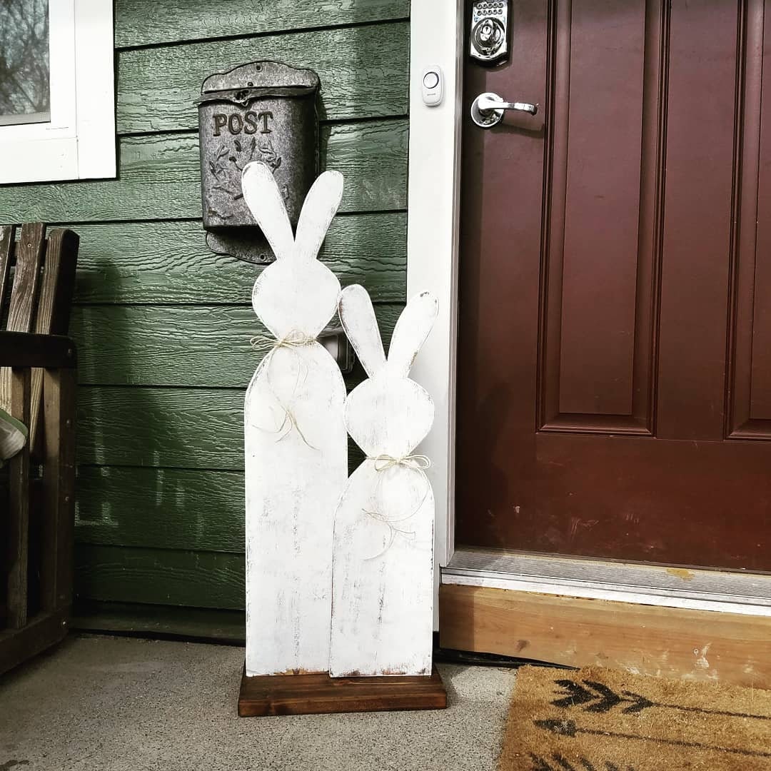 Porch Bunnies-wood Bunny-front Porch Decor- Standing Bunny-spring Porch ...