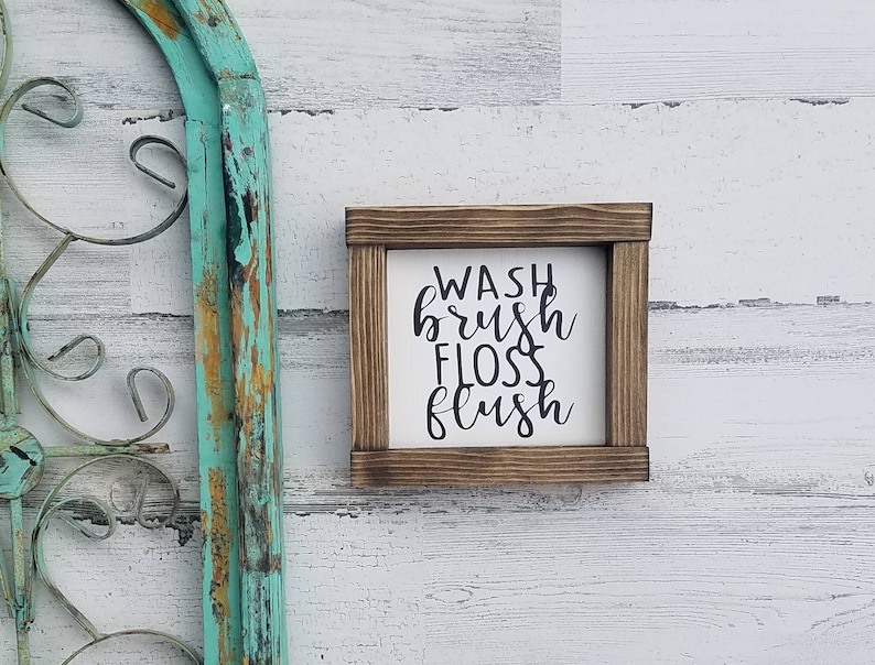 Wash Brush Floss Flush Small Wood Sign - Bathroom Decor - Funny ...